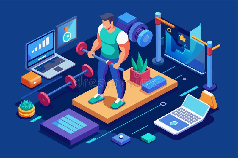 Isometric Illustration of an Online Personal Trainer Working Out ...
