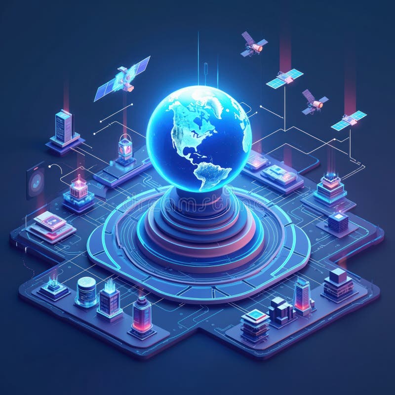 Isometric Illustration Planet Earth within Futuristic Technology ...