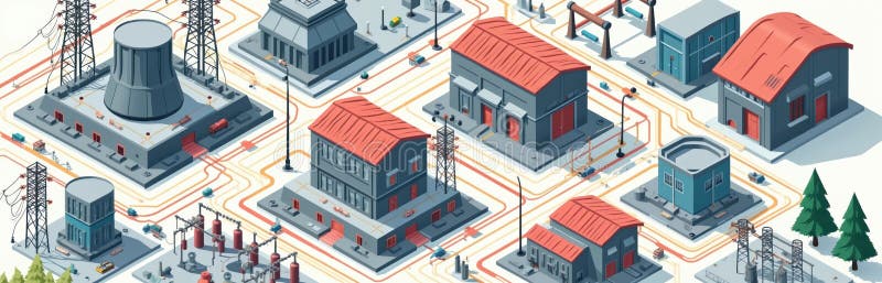 Isometric Illustration Power Grid Power Plants, Substations ...