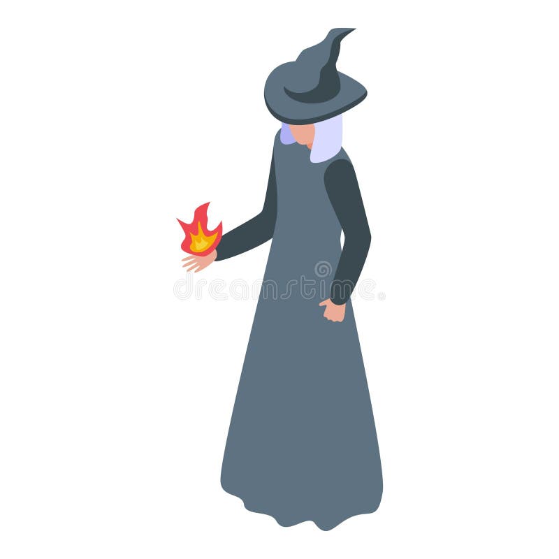 Powerful Witch Holding Fire in Hand, Isometric Illustration Stock ...