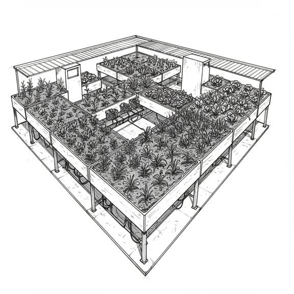 Isometric Illustration of a Raised-bed Garden Layout. Several ...