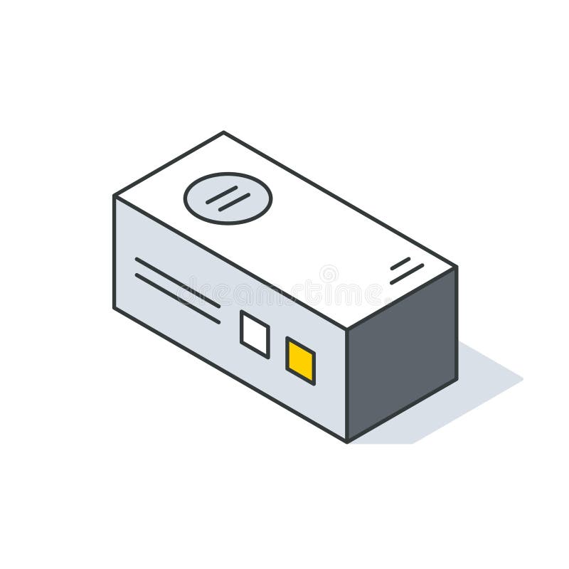 Isometric Illustration of a Metal Box with a Yellow Square Logo Stock ...