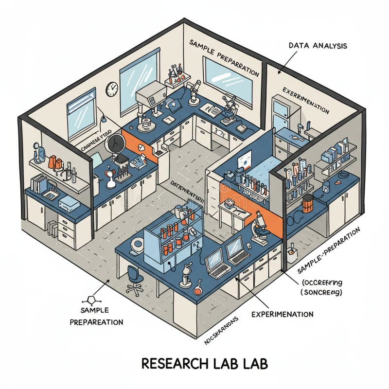 Isometric Illustration of a Research Lab Setup. Contains Various ...