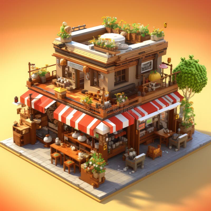 Isometric Illustration of a Restaurant in a Simulation Game Stock ...