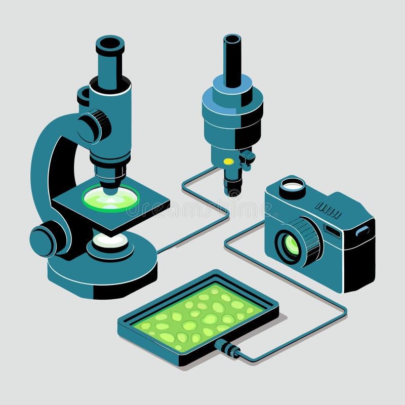 Isometric Illustration of a Science Lab with Microscope Camera ...