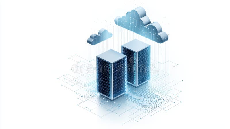 Isometric Illustration of Server Racks Connected To the Cloud Stock ...