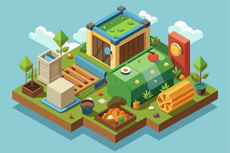 This Isometric Illustration Showcases the Compost Cycle Featuring Bins ...