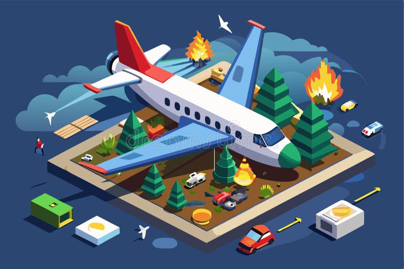 An Isometric Illustration Showcases a Vibrant Airplane Amidst Trees ...