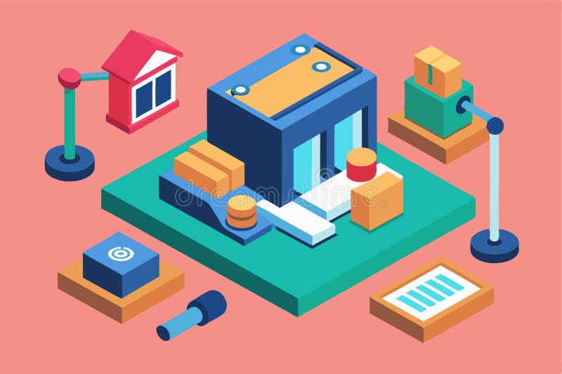 An Isometric Illustration Showcases a Vibrant Auction Setup with Houses ...