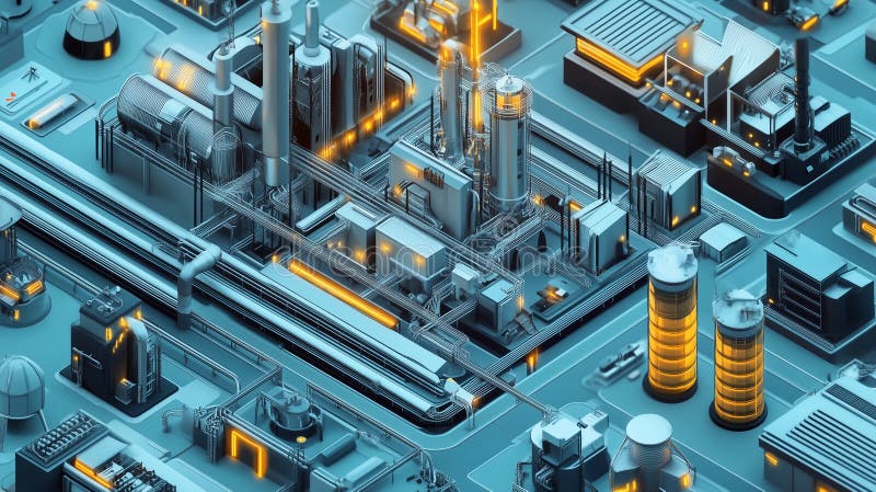 Isometric Industrial Complex Futuristic Factory Design Digital Art ...