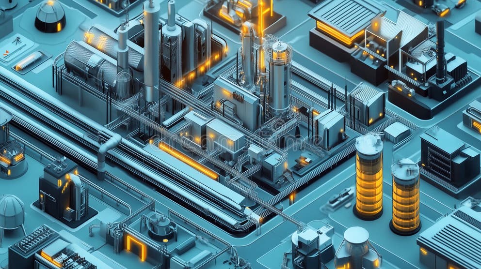 Isometric Industrial Complex Futuristic Factory Design Digital Art ...