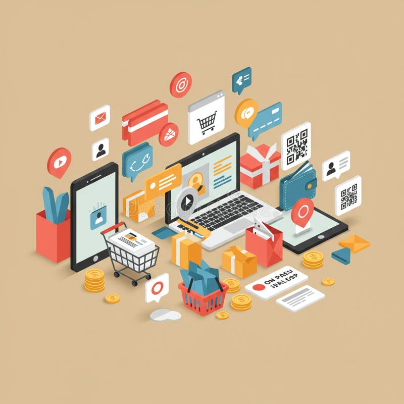 Isometric Illustration Showcasing an E-commerce Theme with Electronic ...