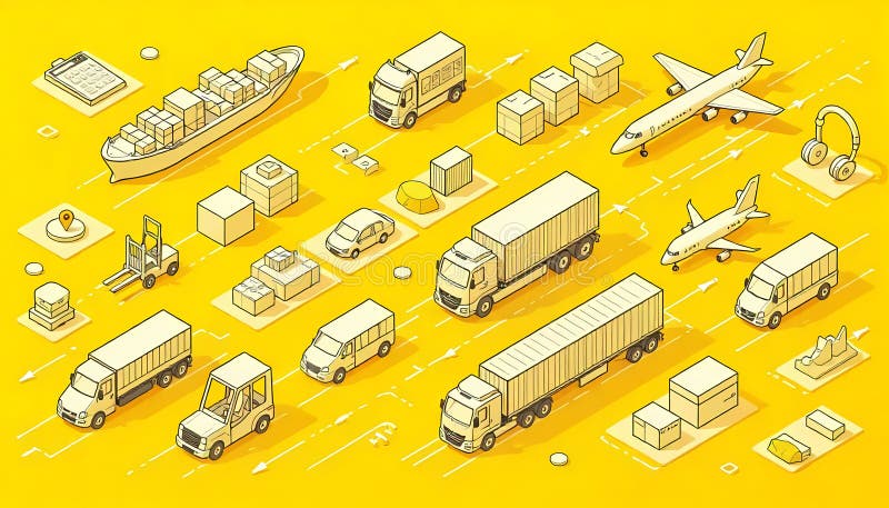 Isometric Illustration Showcasing Global Shipping and Transportation ...