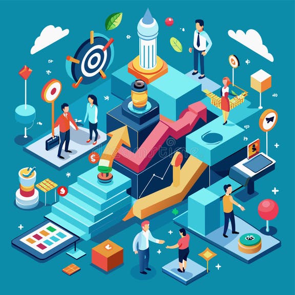 Isometric Illustration Showcasing Strategic Growth, Collaboration, and ...