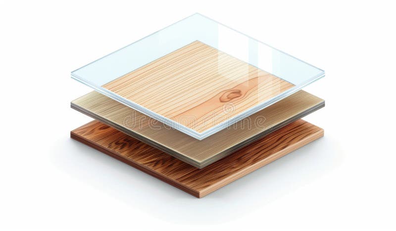 Isometric View of Layered Wooden and Glass Materials for Construction ...