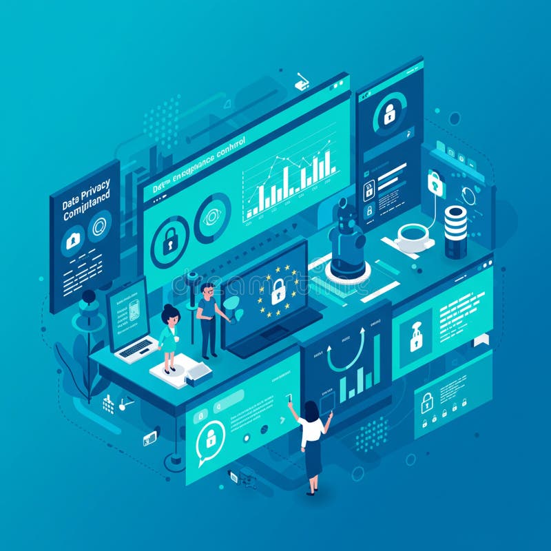 3D Isometric Privacy and Data Protection Concept with Hero Protect Data ...