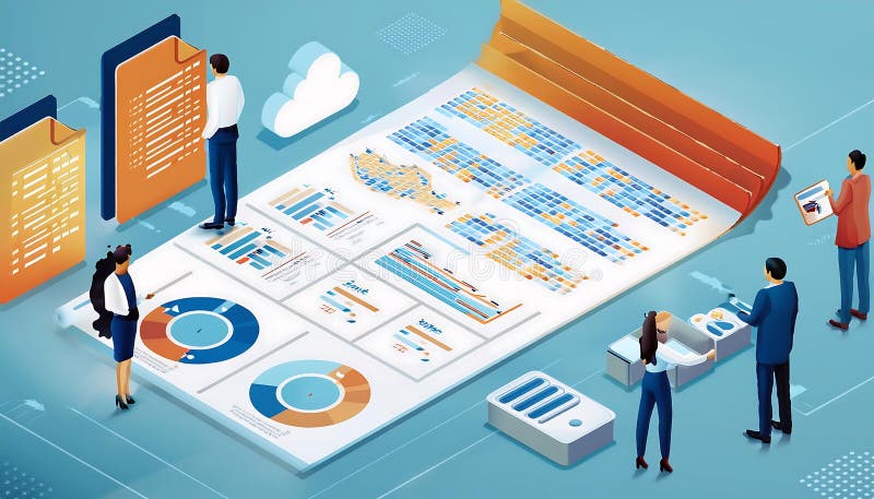 Isometric Illustration Shows Data Checklist Analysis of People Stock ...