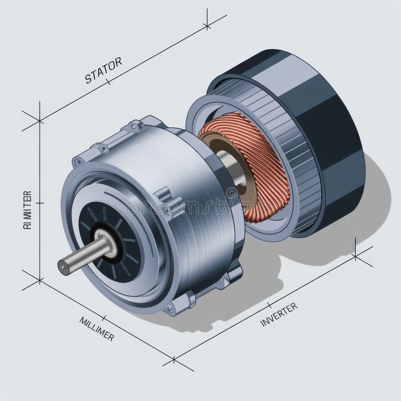 Cutaway View of an Electric Motor with Dimensions Stock Illustration ...
