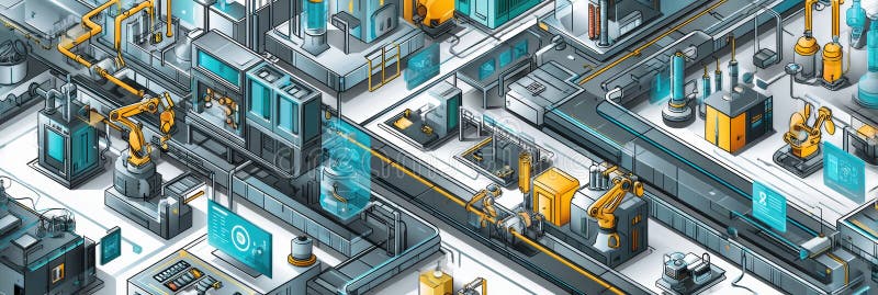 Isometric View of a Futuristic Factory Showcasing Advanced Robotic ...