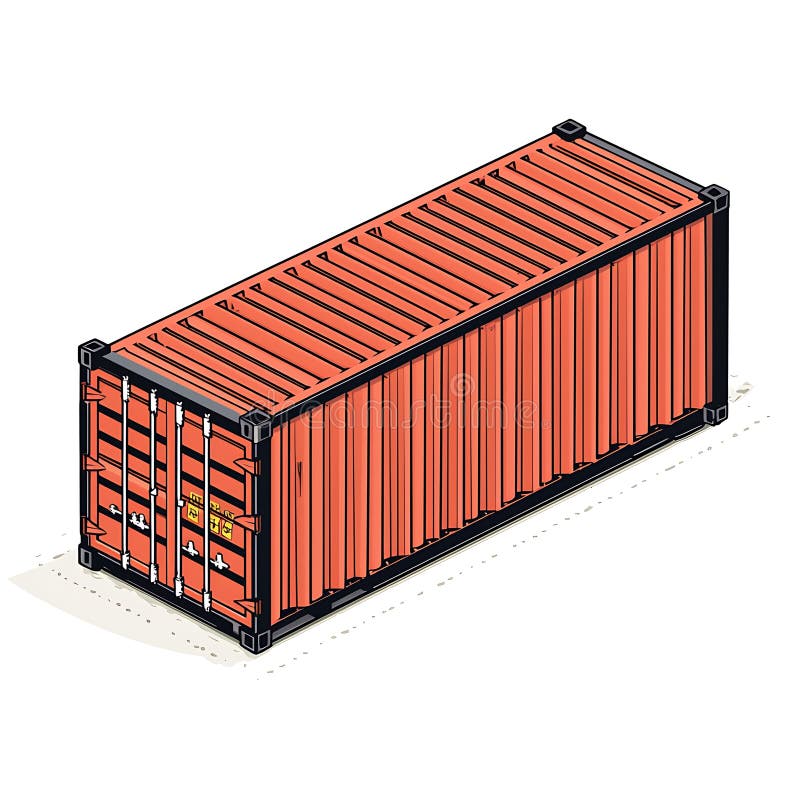 Isometric Illustration of a Single Orange Cargo Shipping Container on a ...