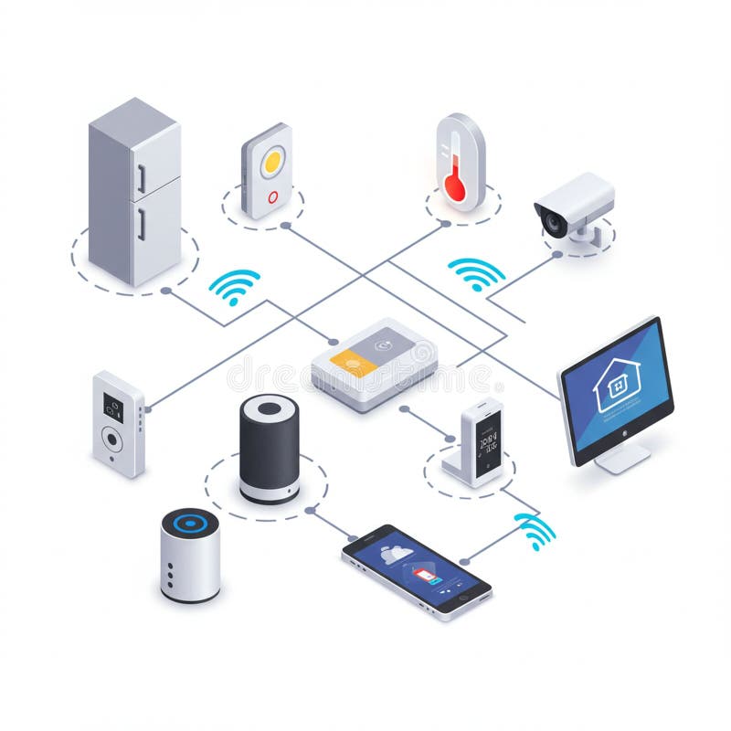 Isometric Illustration of a Smart Home Network. Connected Devices ...