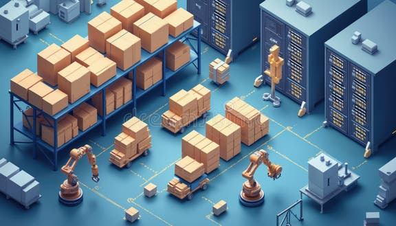 Isometric Illustration of Smart Warehouse Utilizing IoT Devices for ...