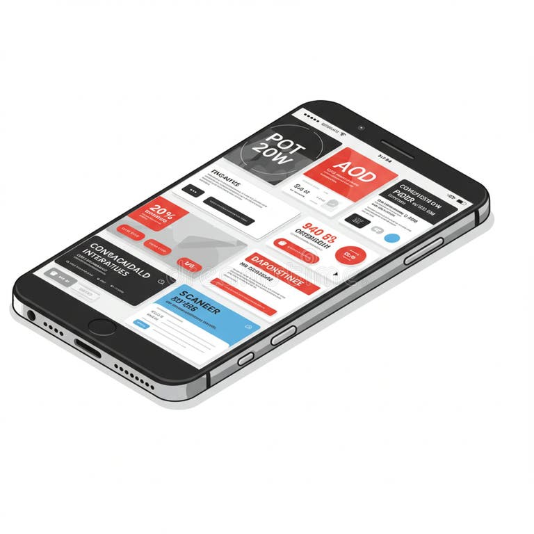 Isometric Illustration of a Smartphone Displaying a Complex Interface. the Screen Stock ...