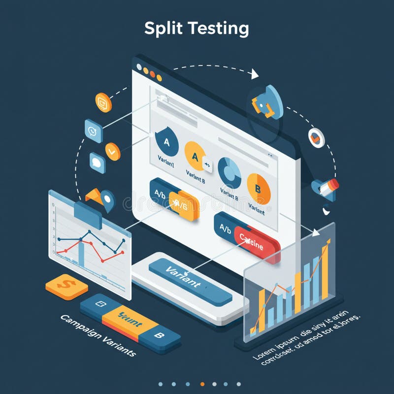 Isometric Illustration of a "Split Testing" Concept on a Dark Blue ...