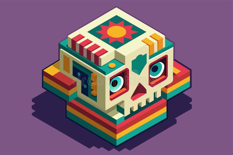 Isometric Illustration of a Stylized Skull Inside a Vibrant ...