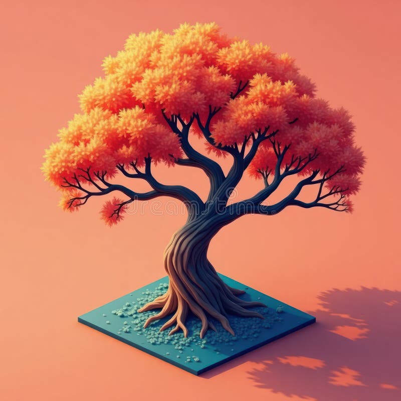 Isometric Illustration of Stylized Tree with Twirling Branches on Solid ...