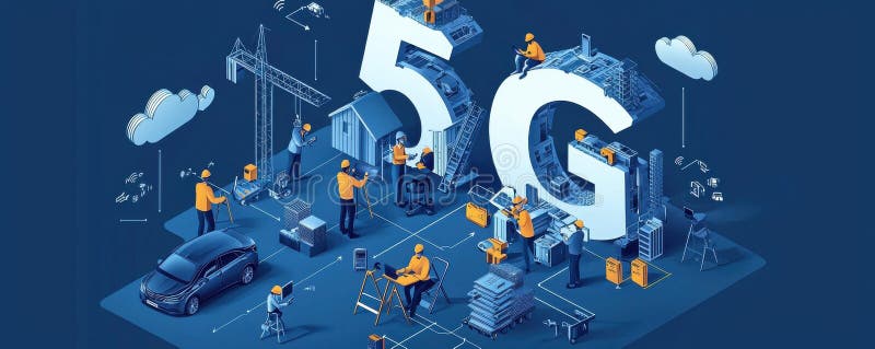Isometric Illustration of Teamwork in Constructing 5G ...