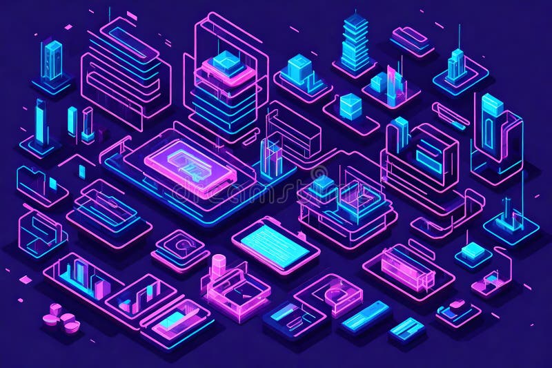 Isometric Illustration of Tech Elements Over a Solid Blue Background ...