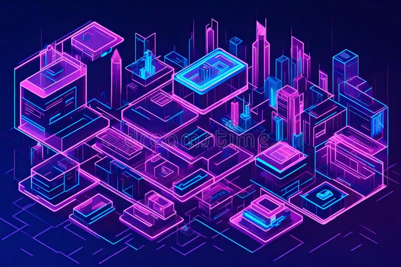Isometric Illustration of Tech Elements Over a Solid Blue Background ...