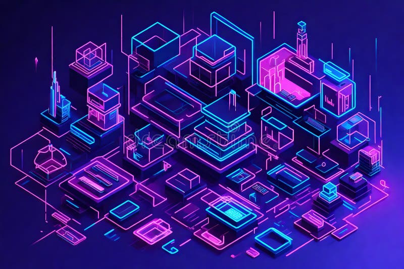 Isometric Illustration of Tech Elements on a Solid Blue Background with ...