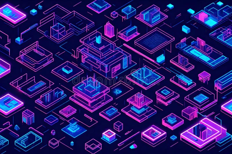 Isometric Illustration of Tech Elements on a Solid Blue Background with ...