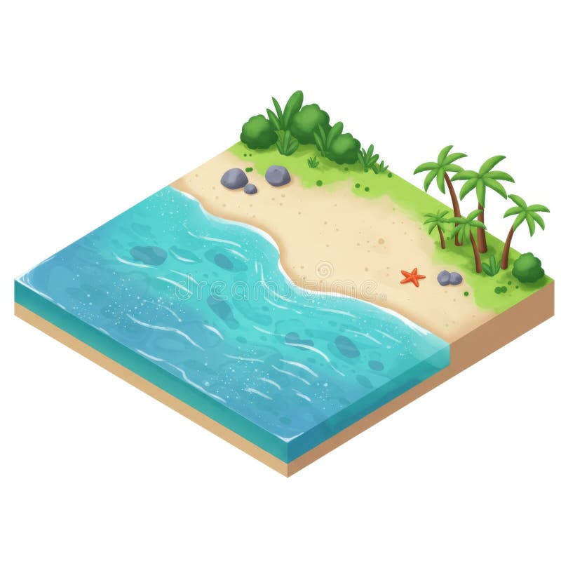 Isometric Illustration of a Tropical Beach Scene Stock Illustration ...