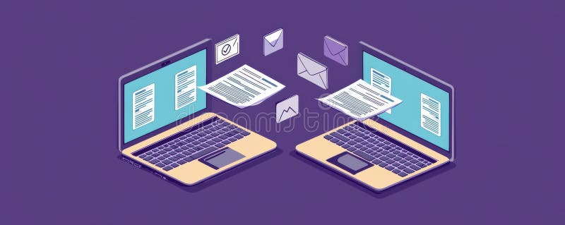 Isometric Illustration of Two Laptops with Interconnected Digital ...