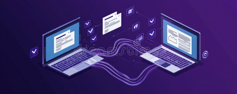 Isometric Illustration of Two Laptops Sharing Digital Files Stock Photo ...