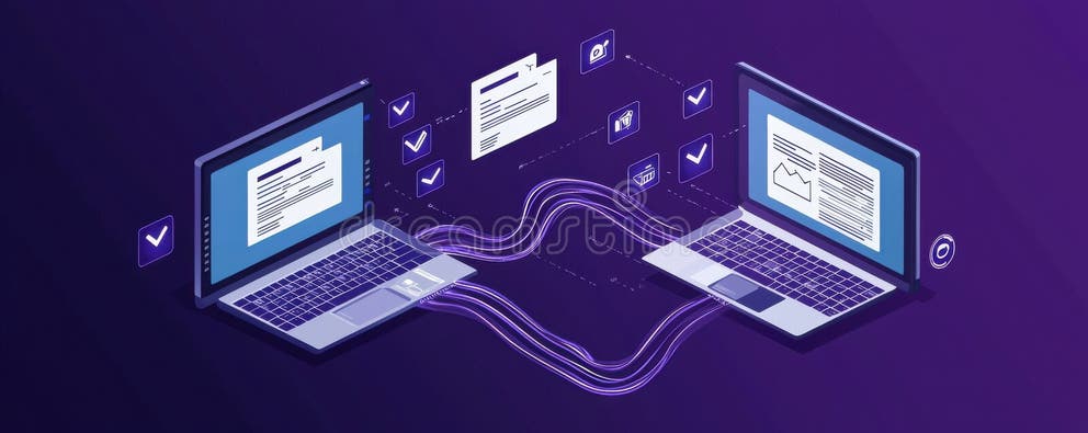 Isometric Illustration of Two Laptops Sharing Digital Files Stock Photo ...