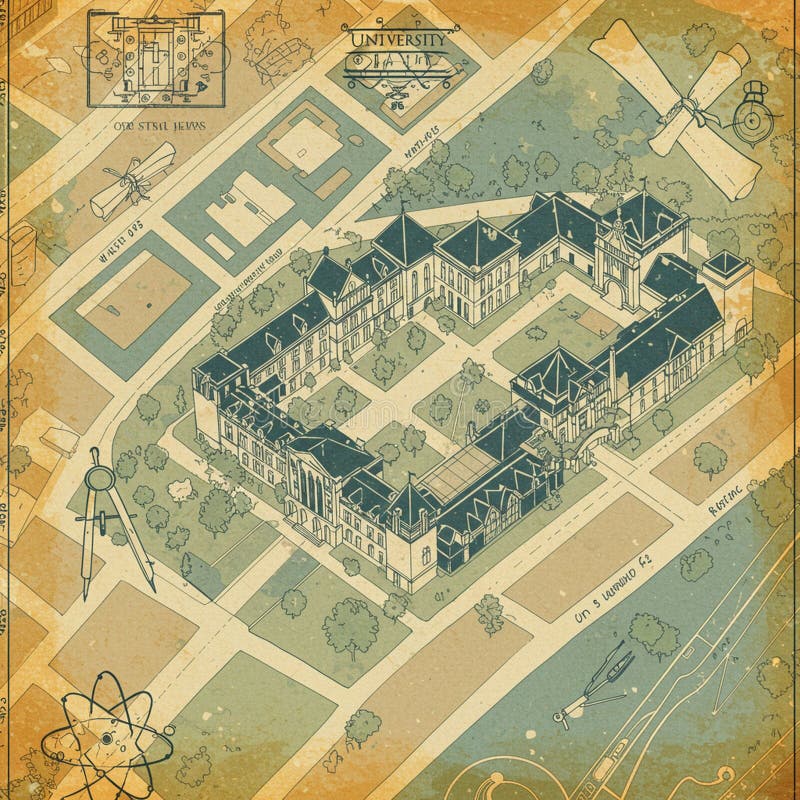 Isometric Campus Map of a Fictional University Labeled "Universityc ...