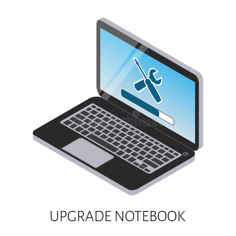 Isometric Illustration of an Upgrade of the Computer Laptop with a ...