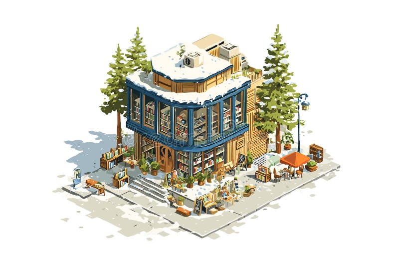 Isometric Illustration of Urban Bookstore Building St Background ...