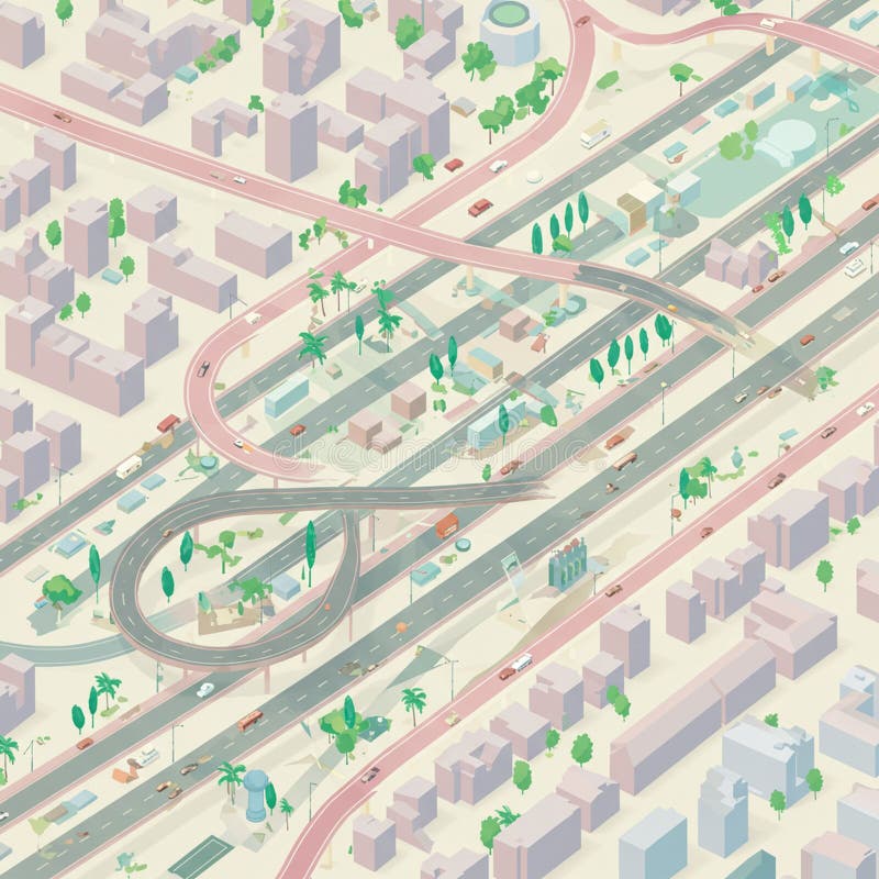 Isometric Illustration of an Urban Landscape Featuring a Complex ...