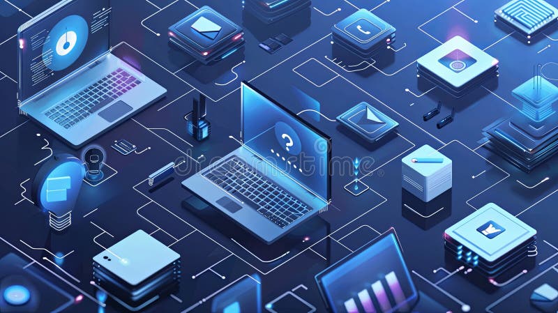 Isometric Illustration of Various Computers, Laptops, and Technology ...