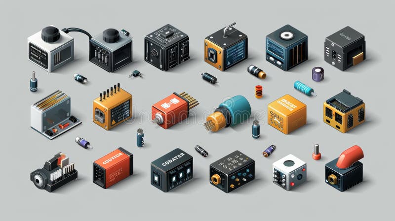 Isometric Illustration of Various Electronic Devices and Components ...