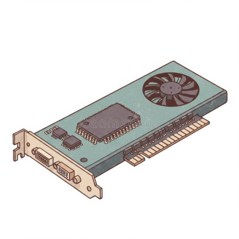 Isometric Illustration of a Vintage Green Graphics Card Stock ...