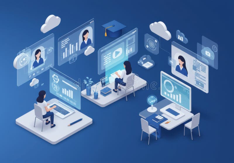 Isometric Illustration of Virtual Study Environment Stock Illustration ...