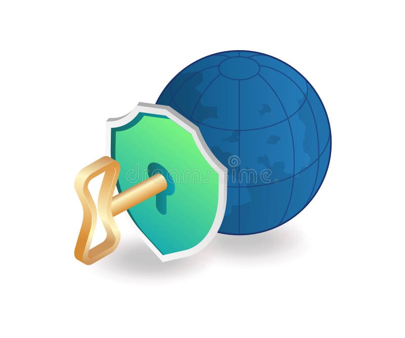 Isometric Illustration of World Security Shield Key Symbol Stock Vector ...