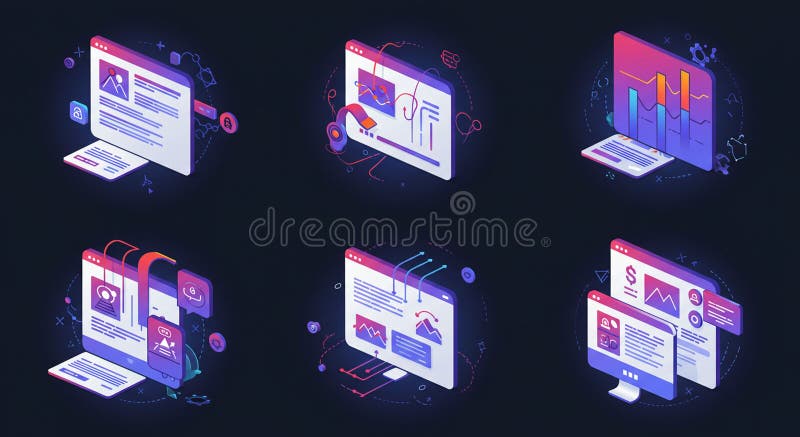 Isometric Illustrations Depict Various Digital Interfaces and Data ...