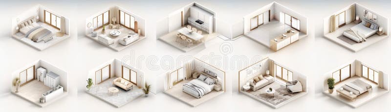 Isometric Illustrations of 10 Different Room Layouts Stock Illustration ...